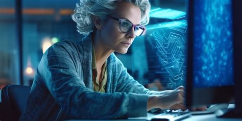 Captivating Portrait Of A Mature And Dedicated Female Scientist Deeply Immersed In Data Analysis