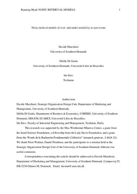 Pdf Noisy Retrieval Models Of Over And Under Sensitivity To Rare Events