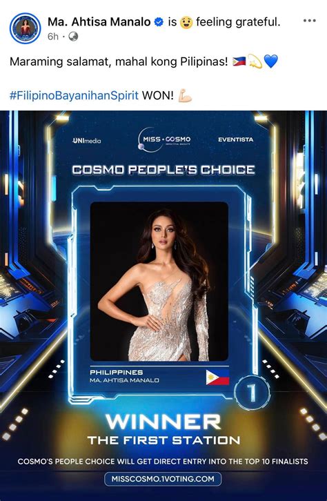 Phs Ahtisa Manalo Wins First Station Of Miss Cosmo Peoples Choice Award
