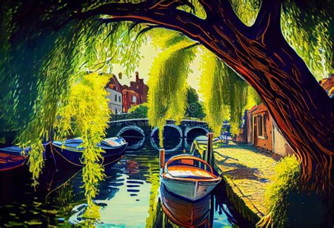 Canals In Little Venice Generative Ai Stock Illustration