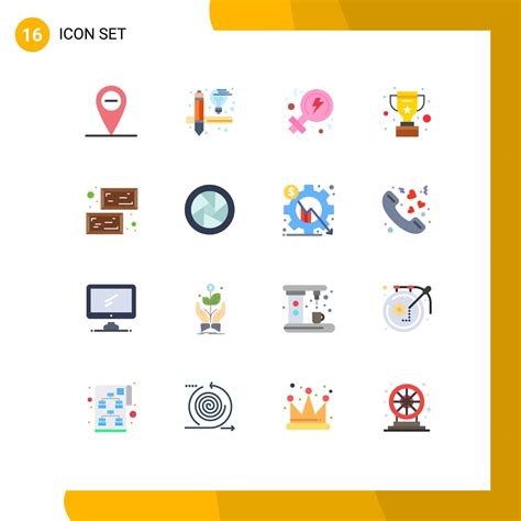 16 User Interface Flat Color Pack Of Modern Signs And Symbols Of Camera Eye Saint Cup Value Gold
