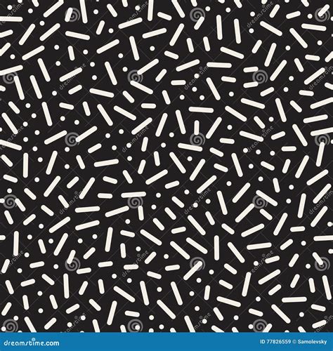 Vector Seamless Black And White Memphis Lines And Circles Jumble