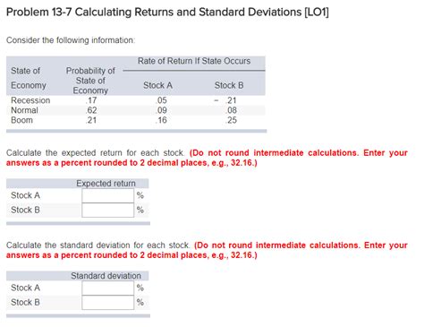 Solved Problem Calculating Returns And Standard Chegg