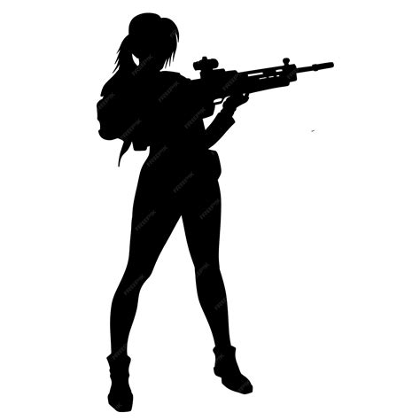 Premium Vector Black And White Vector Silhouette Of A Girl With A Gun