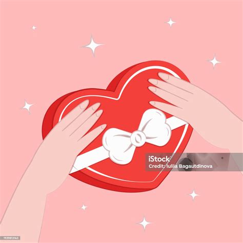 하트 모양의 선물 상자를 들어 올리는 여성의 손 벡터 일러스트 레이 션입니다 감정에 대한 스톡 벡터 아트 및 기타 이미지 감정 개념 개념과 주제 Istock