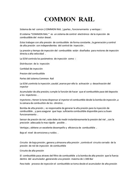 Common Rail Trabajo Pdf Inyección De Combustible Motor De