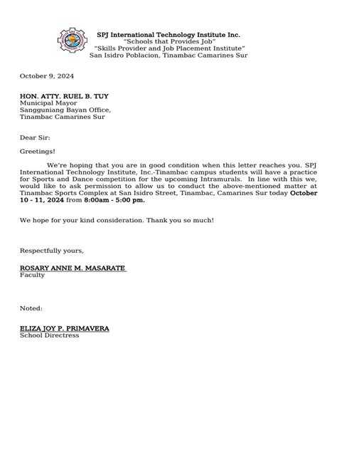 Letter For Intrams Maam Rose Pdf