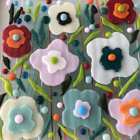 Fused Glass Retro Poppy Flowers Art Fused Glass Cornish Fused Glass