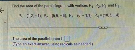 Solved Find The Area Of The Parallelogram With Vertices