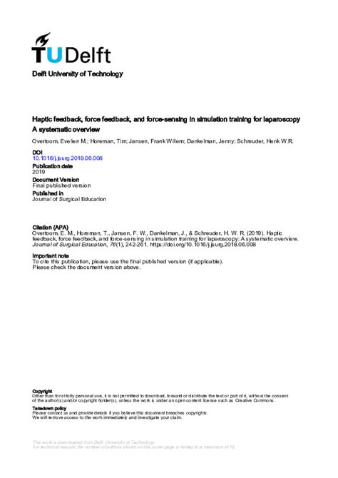pdf haptic feedback force feedback and force sensing in simulation