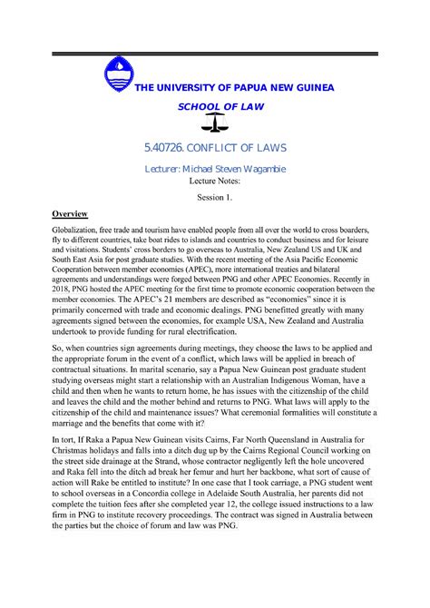 Lecture Notes Conflicts Of Laws Printable Copy Undergraduate Contract