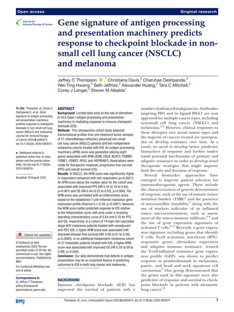Pdf Gene Signature Of Antigen Processing And Presentation Machinery