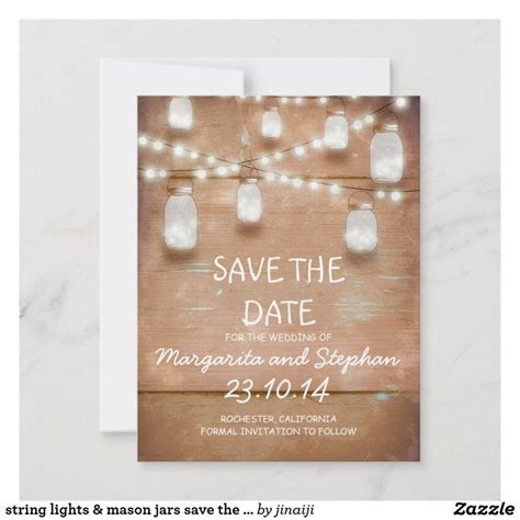 String Lights Mason Jars Save The Date Cards Zazzle Save The Date Cards Jar Saving