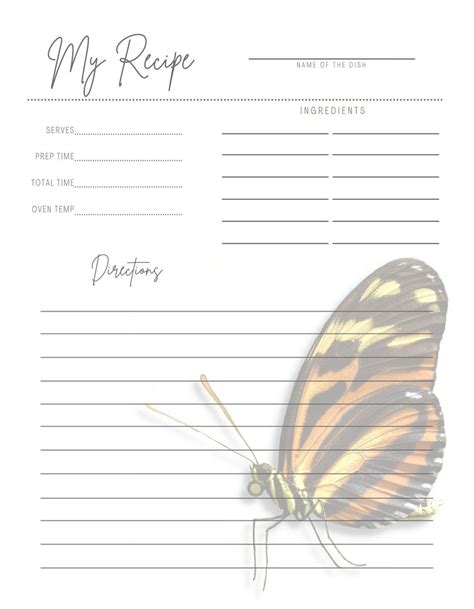 Butterfly Recipe Cards Printable Digital Download 3 Pack Pkg8 Etsy