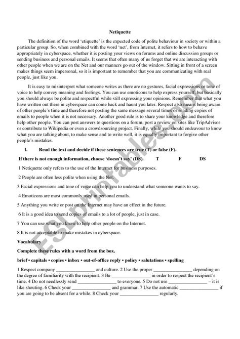 Netiquette Esl Worksheet By Angelica76