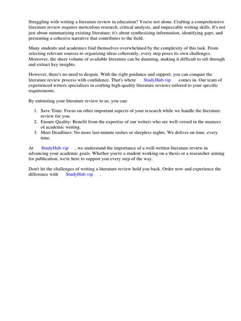 Samples Of Literature Reviews In Education Pdf Literature Review Abstract Summary