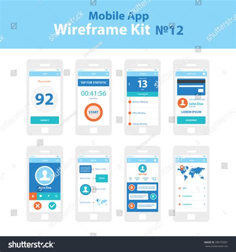 Mobile App Wireframe Ui Kit 12 Stock Vector Royalty Free 280735001