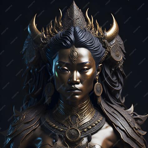 Premium Ai Image A Bronze Statue Of A Woman With Horns And A Crown On