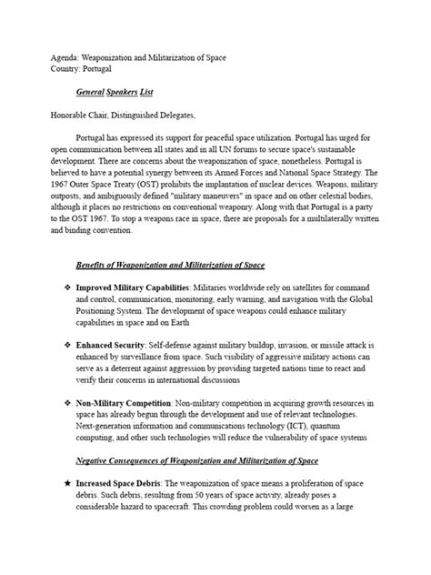 Weaponization And Militarization Of Space Portugal Pdf