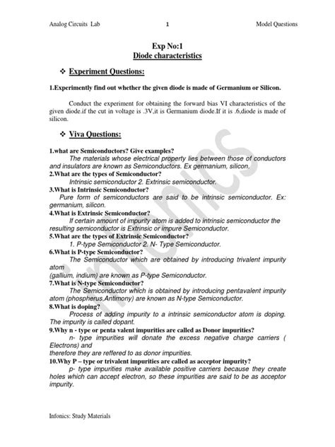 Analog Circuits Lab Possible Viva Questions Download Free Pdf P N Junction Semiconductors