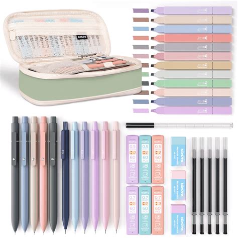 Nicpro 39pcs School Supply Set Pen Case 12 Highlighters 5 Black Pens