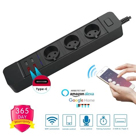 와이파이 3 Eu 스마트 파워 스트립 소켓 2 개 Usb 2 타입 C 30a 빠른 충전 음성 제어 알렉사 구글