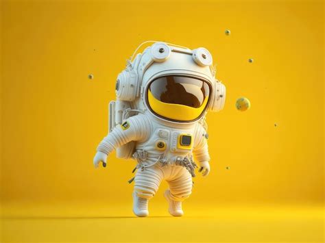 Astronauta Bonito Do Astronauta Voando Em Fundo Amarelo Ai Generative Foto Premium