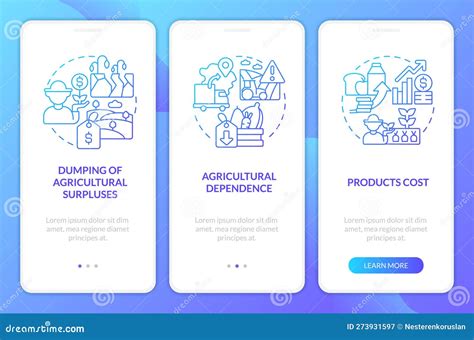 Agricultural Policy Disadvantages Blue Gradient Onboarding Mobile App Screen Stock Vector