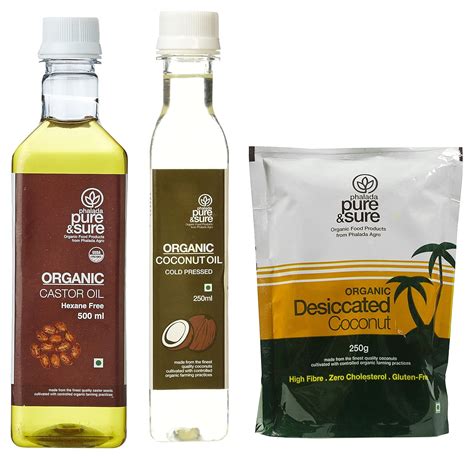 Pure And Sure Castor Oil 500ml And Pure And Sure Organic Coconut Oil