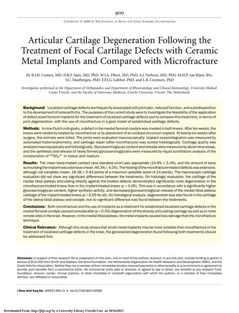 Pdf Articular Cartilage Degeneration Following The Treatment Of Focal