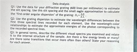 Solved Data Analysis Q Use The Data For Your Diffraction Chegg
