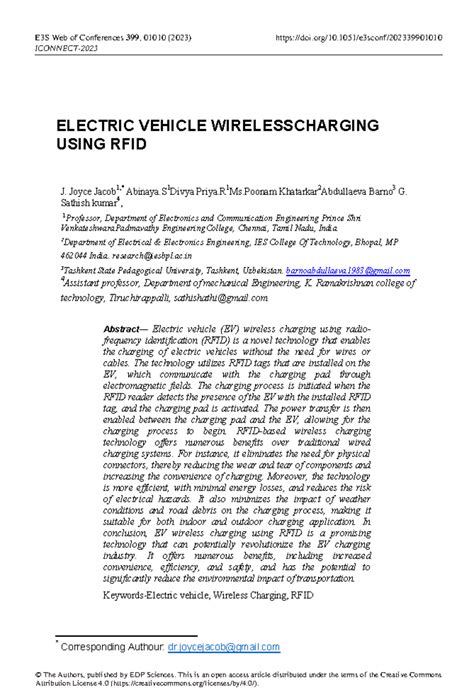 Electric Vehicle Wireless Charging Using Rfid Electric Vehicle