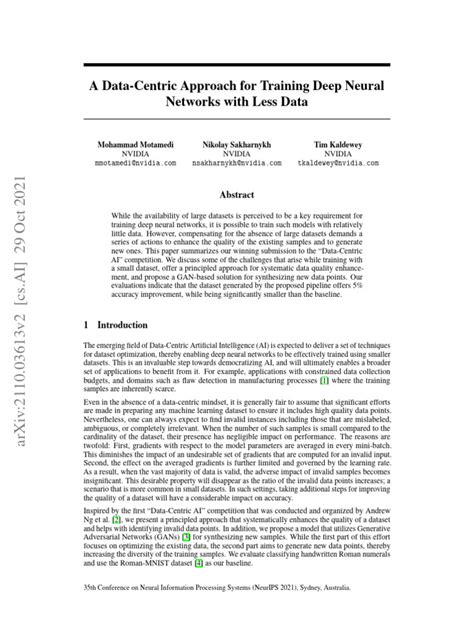 A Data Centric Approach For Training Deep Neural Pdf Artificial