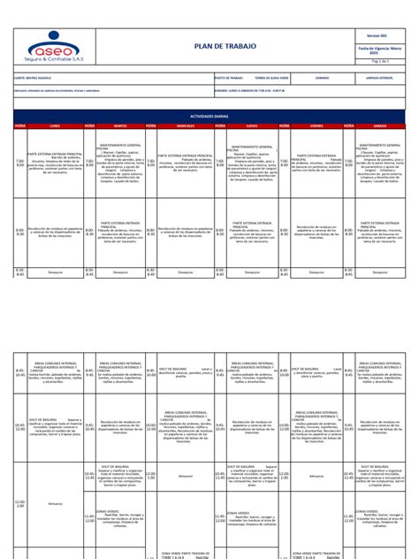 Plan De Trabajo Aseo Torres De Aldea Verde Pdf Reciclaje