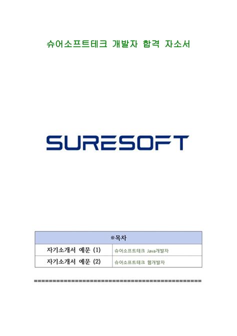 슈어소프트테크 개발자 합격 자소서 자기소개서