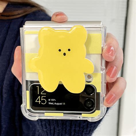 찐코디 H201 곰돌이 플라워 체크패턴 베어 꽃무늬 젤하드 투명 범퍼 클리어 그립 스마트 에폭시톡폰케이스 핸드폰 휴대폰 삼성