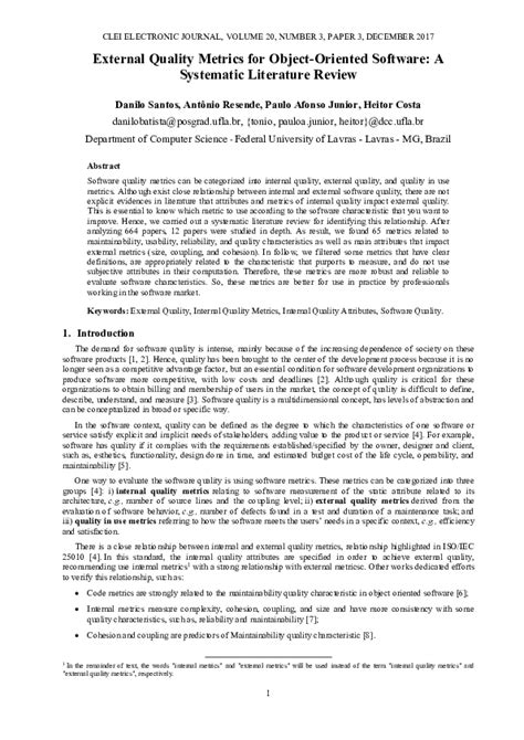 Pdf External Quality Metrics For Object Oriented Software A