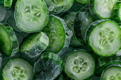 Close Up Of Frozen Cucumber Slices Fresh And Vibrant Green In Color Stock Illustration