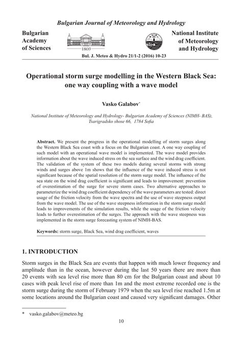 Pdf Operational Storm Surge Modelling In The Western Black Sea One Way Coupling With A Wave Model