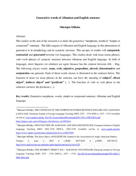 Pdf Generative Words Of Albanian And English Sentence