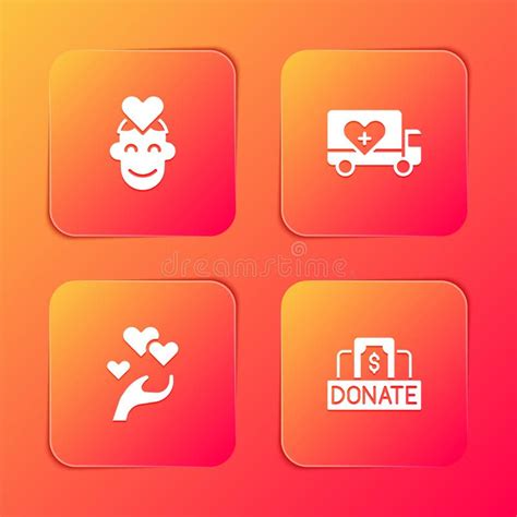 Set Volunteer Humanitarian Truck Heart In Hand And Donation Charity