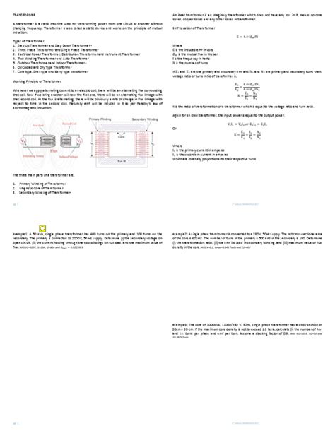 Notes On Transformer Pdf Transformer Electromagnetic Induction