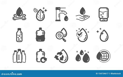Water Drop Icons Bottle Antibacterial Filter And Tap Water Classic