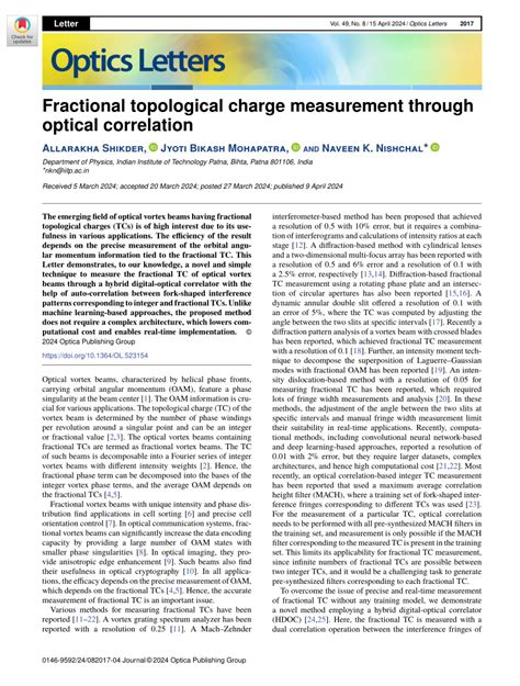 Fractional Topological Charge Measurement Through Optical Correlation Request Pdf