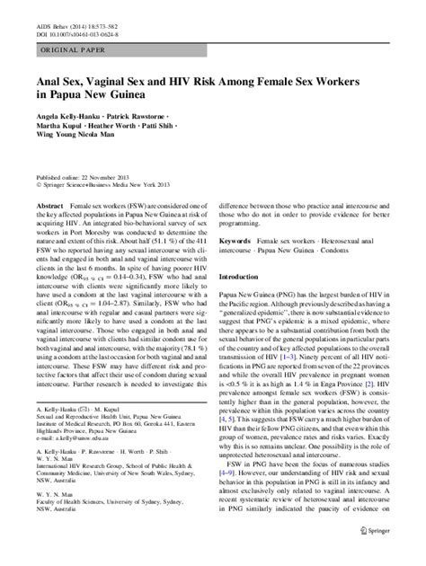 Pdf Anal Sex Vaginal Sex And Hiv Risk Among Female Sex Workers In