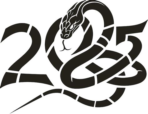 Desenho preto de uma cobra inscrita nos números 2025 vetor Premium