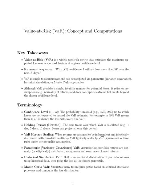 Var Overview Pdf Value At Risk Statistical Theory