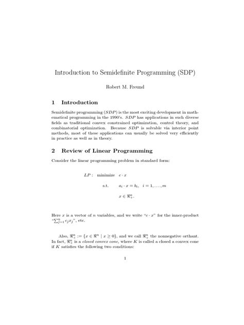 Introduction To Semidefinite Programming Sdp Robert M Freund Pdf