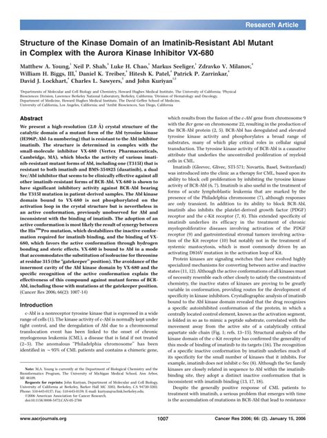 Pdf Structure Of The Kinase Domain Of An Imatinib Resistant Abl Mutant In Complex With The