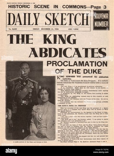 1936 Daily Sketch Front Page Abdication Crisis And George Vi Announced